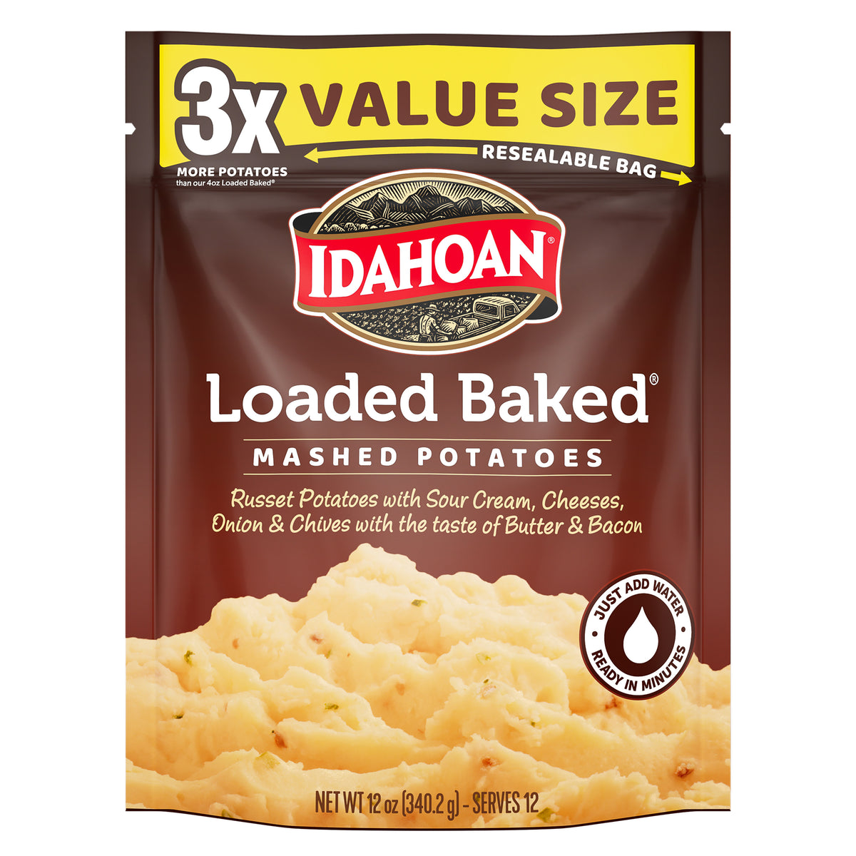 Idahoan Loaded Baked Mashed Potatoes Value Size, 12 oz (Pack of 8)
