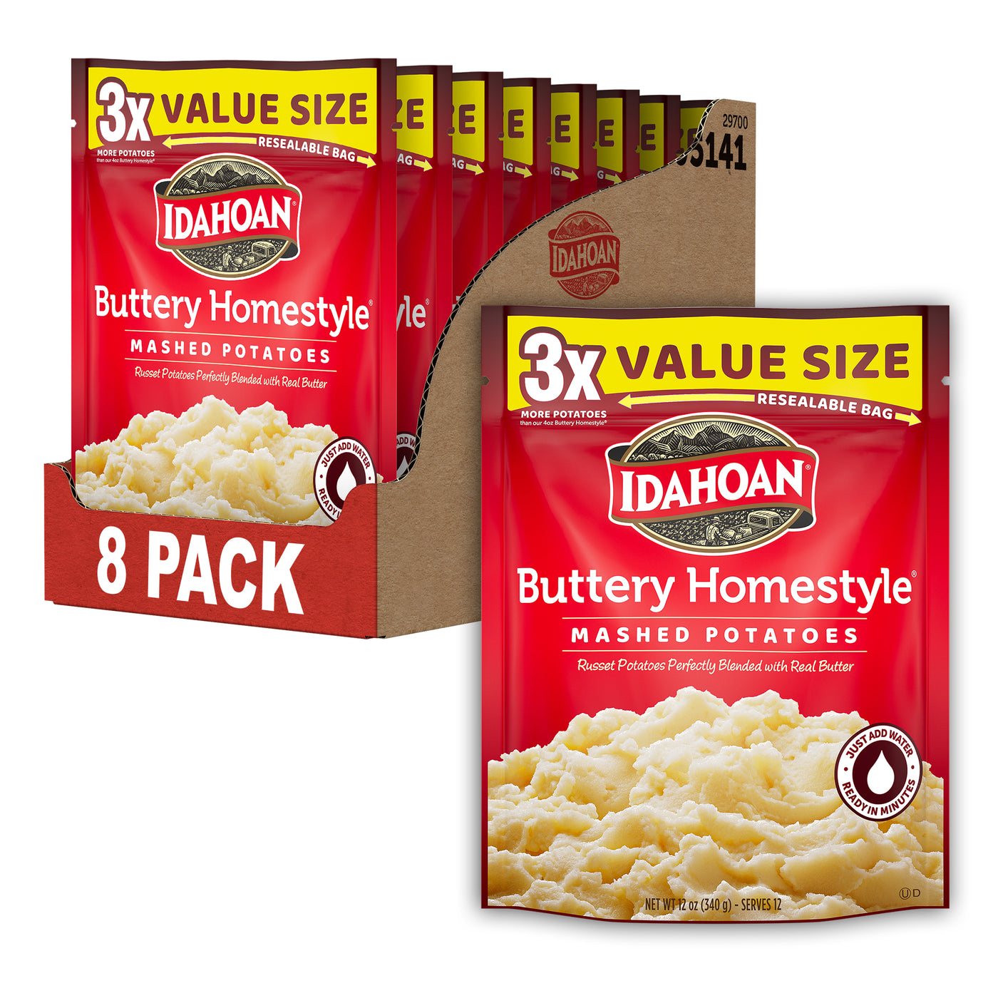Idahoan Buttery Homestyle Mashed Potatoes Value Size, 12 oz (Pack of 8