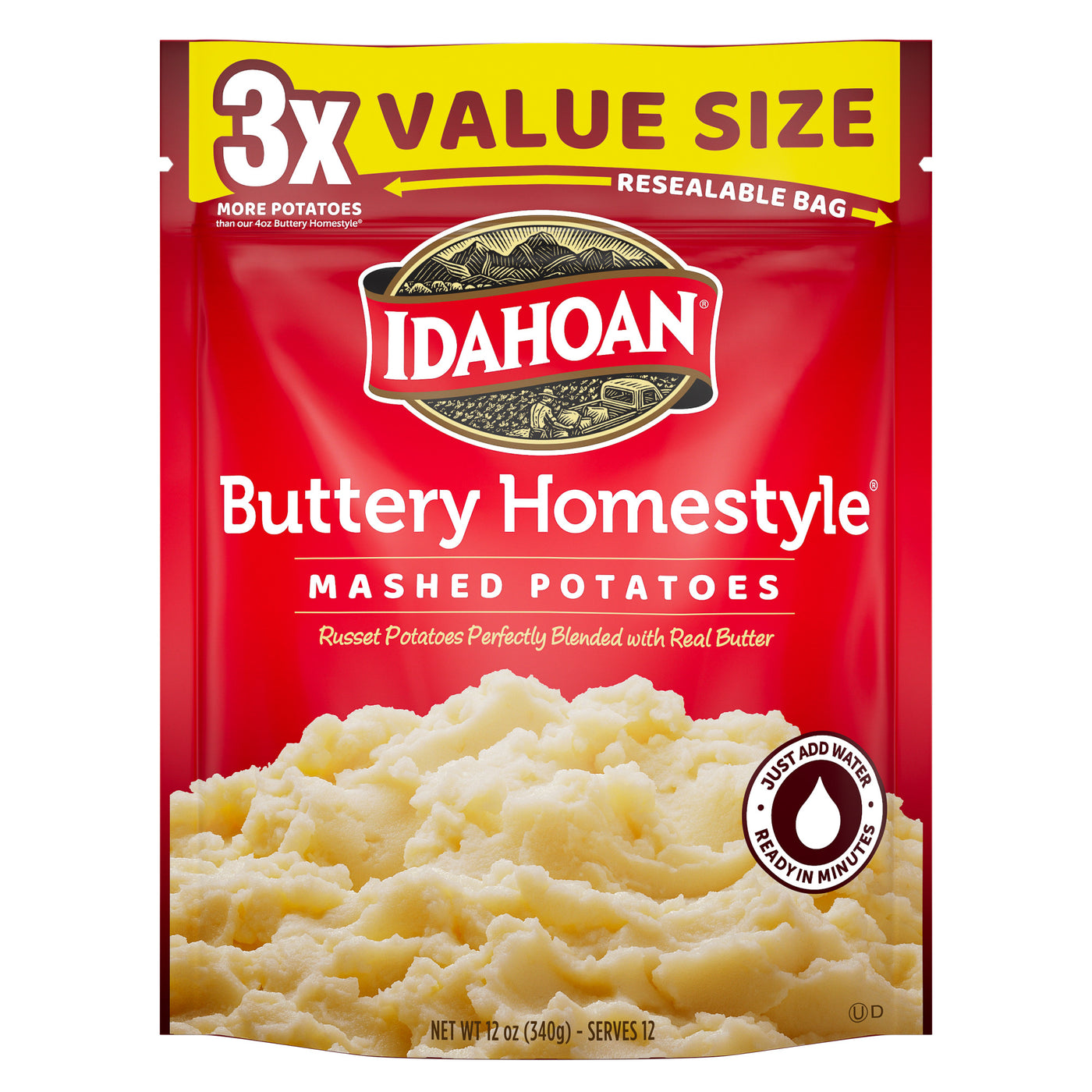 Idahoan Buttery Homestyle Mashed Potatoes Value Size, 12 oz (Pack of 8