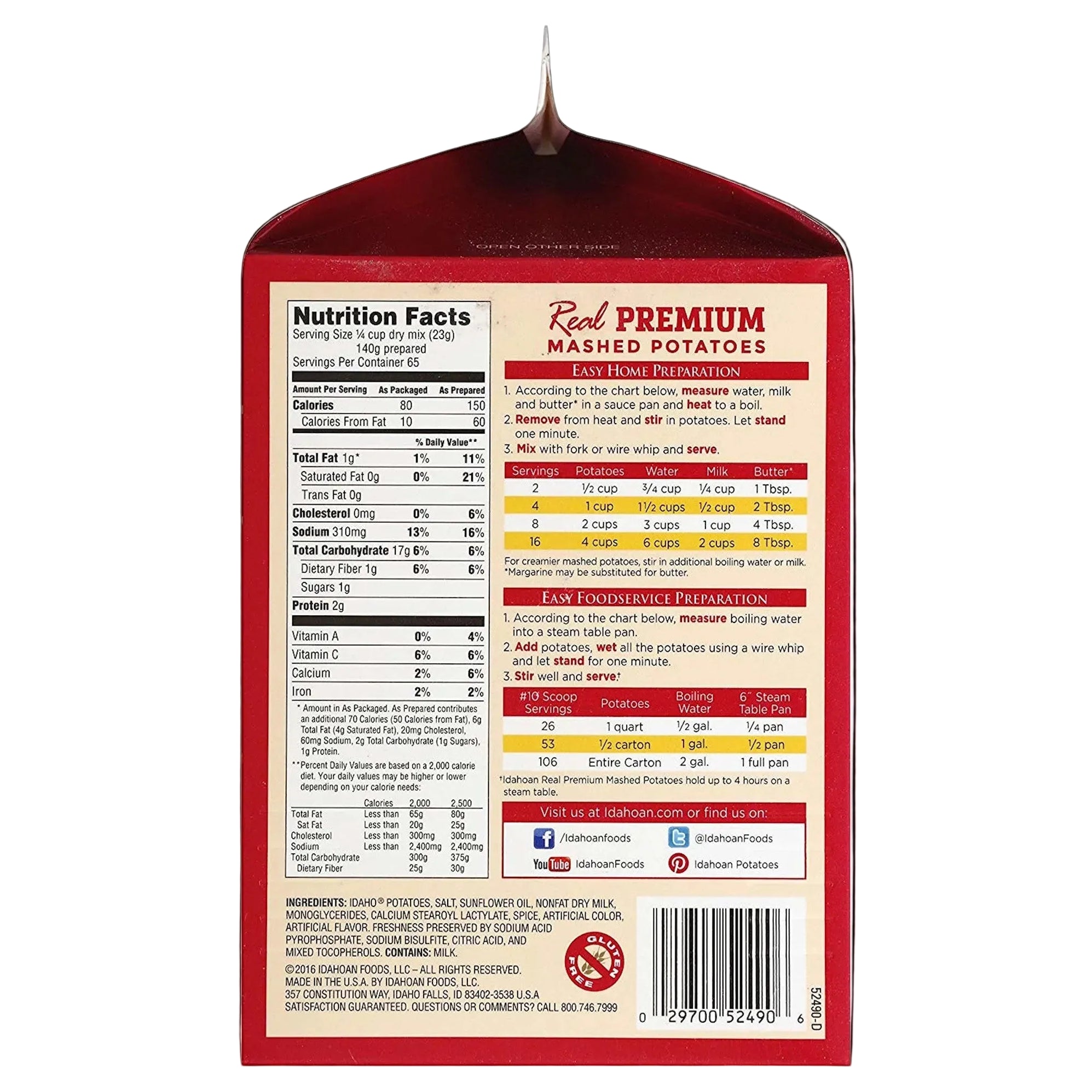 Idahoan Real Premium Mashed Potatoes, 3.25 lb (65 Serving Carton)